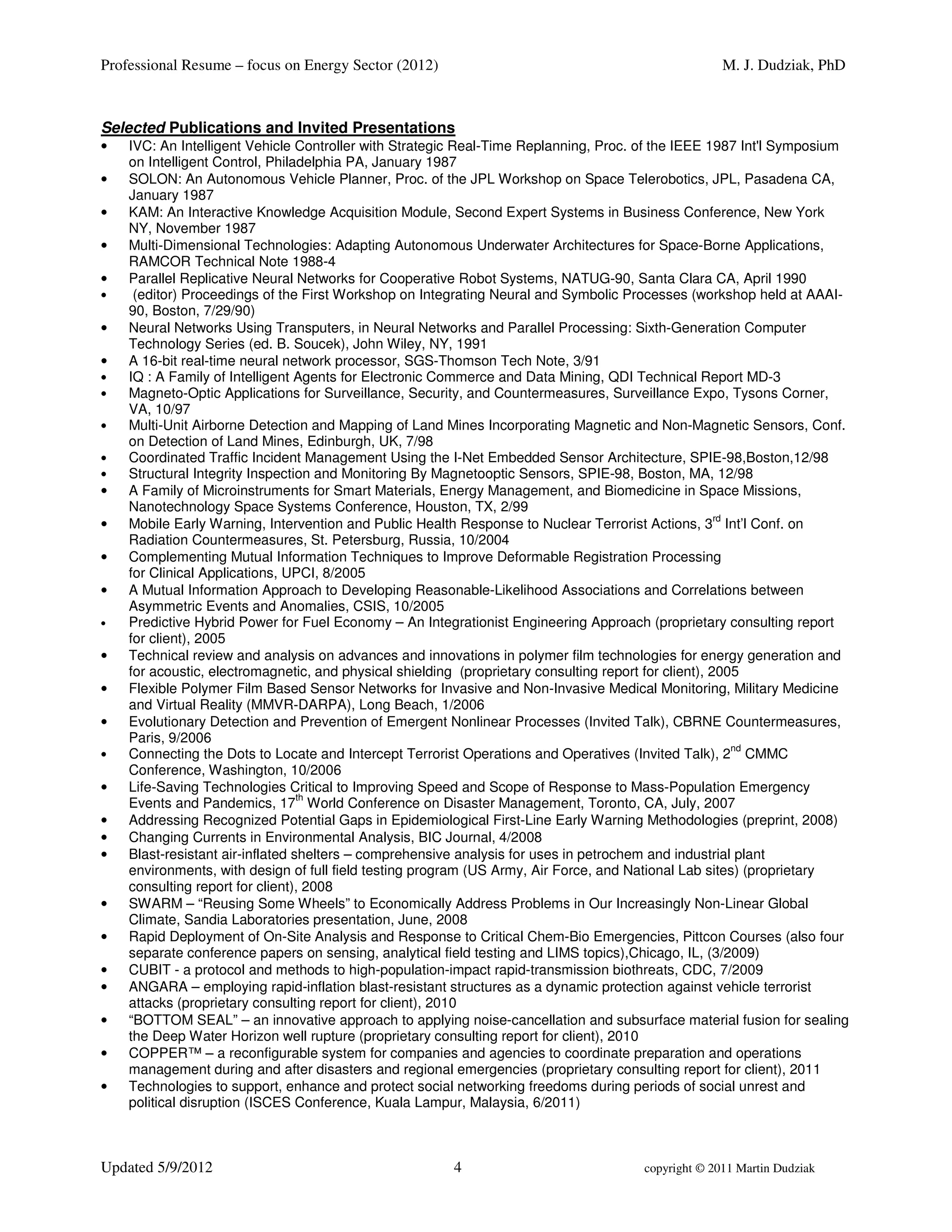 Martinjdudziak Energy Sector Resume May2012 | PDF