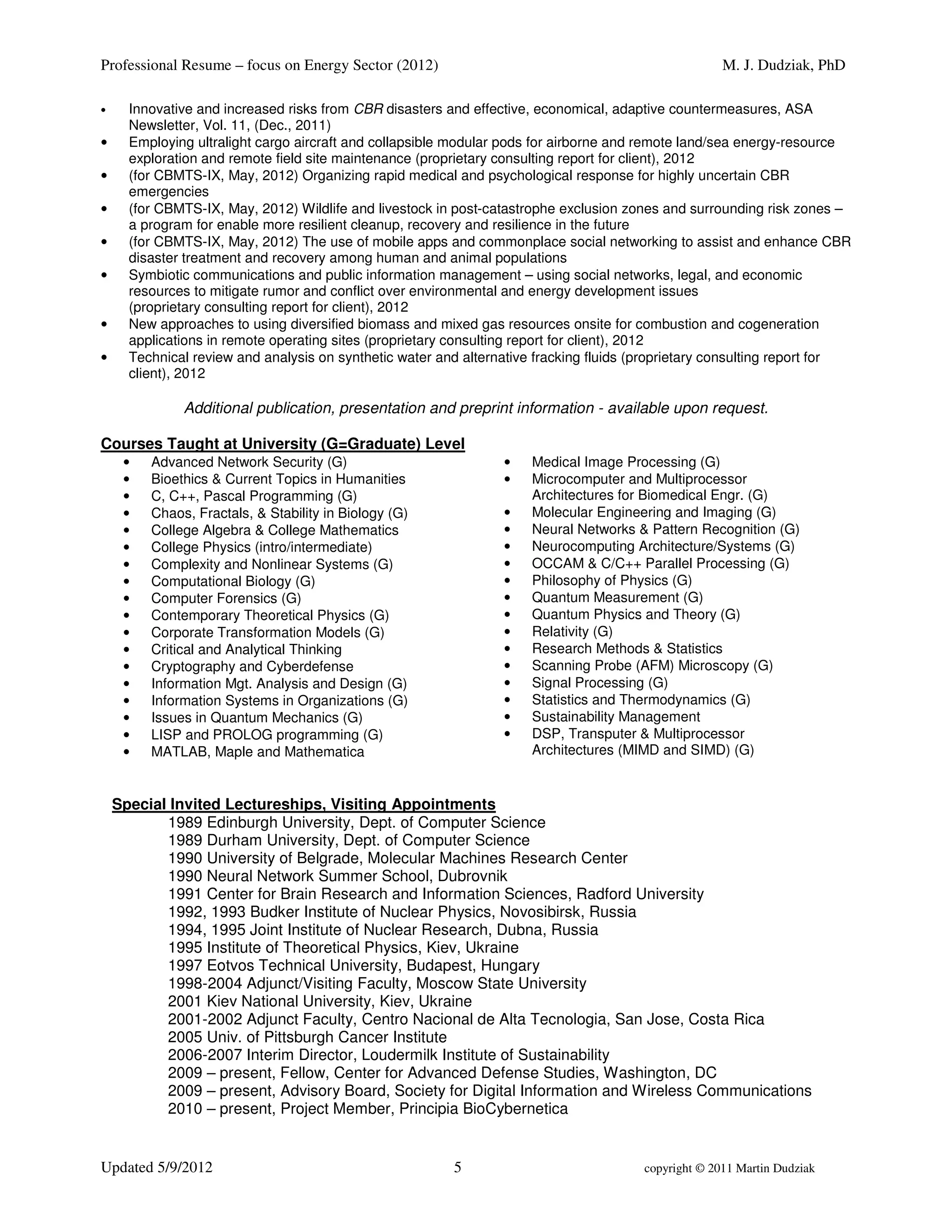 Martinjdudziak Energy Sector Resume May2012 | PDF