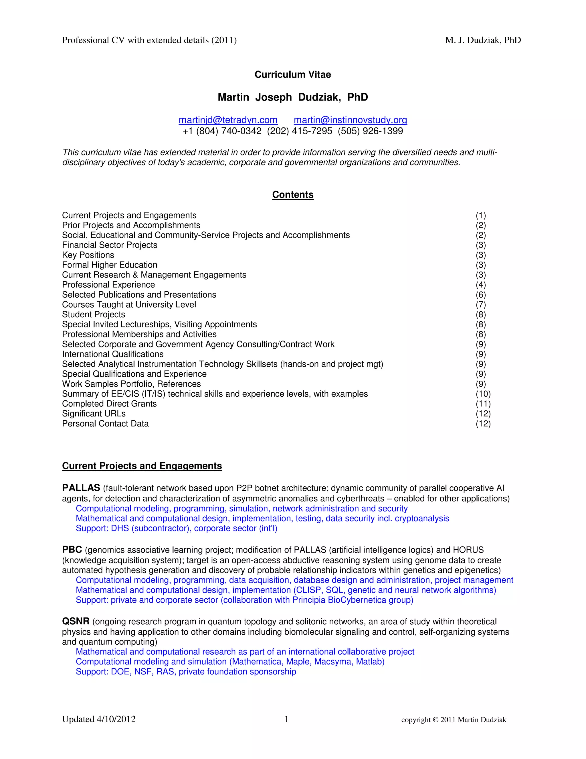 Martinjdudziak General Science Math Cv July2011 | PDF