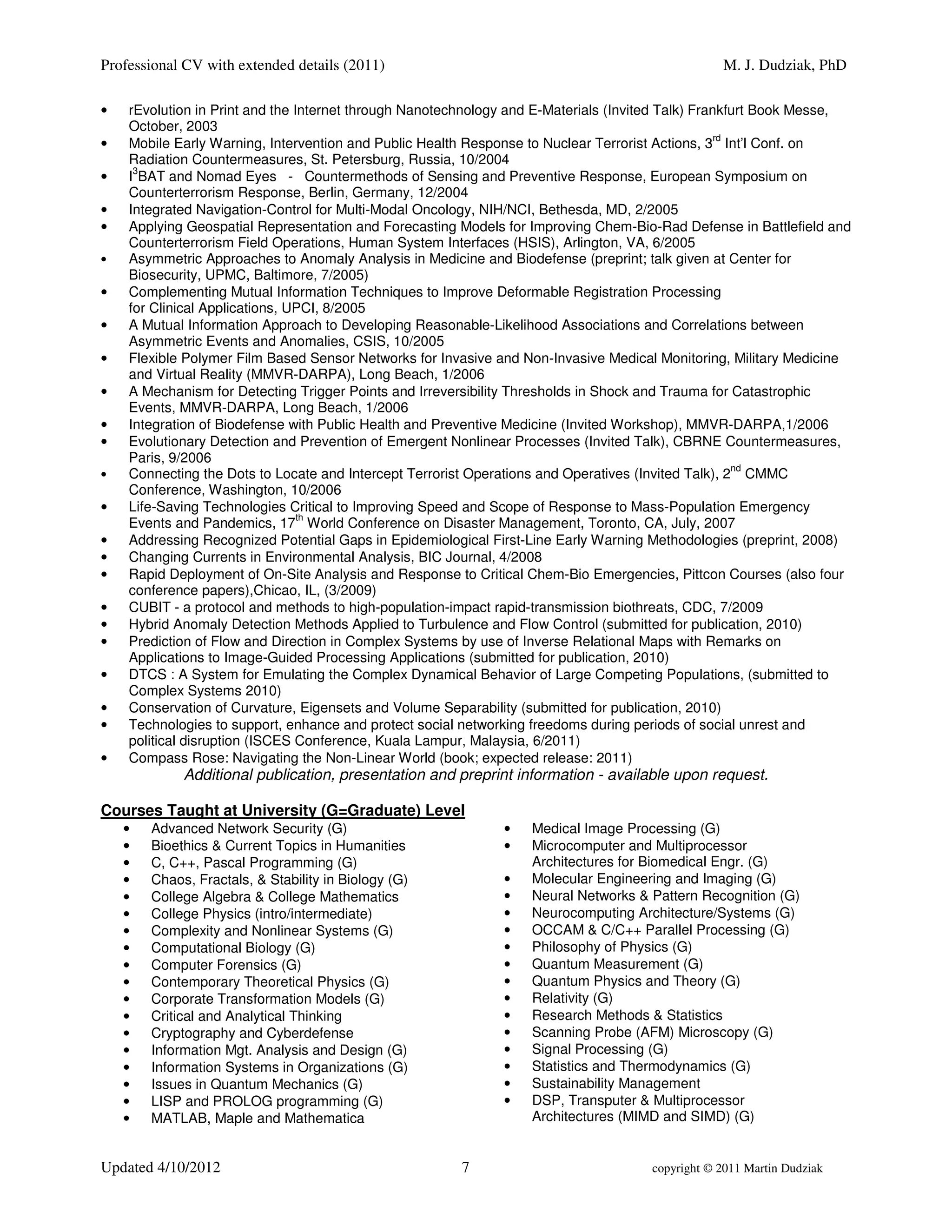 Martinjdudziak General Science Math Cv July2011 | PDF