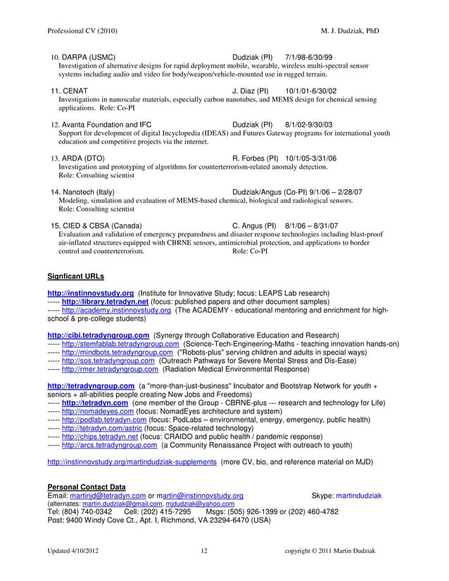 Martinjdudziak General Science Math Cv July2011 | PDF