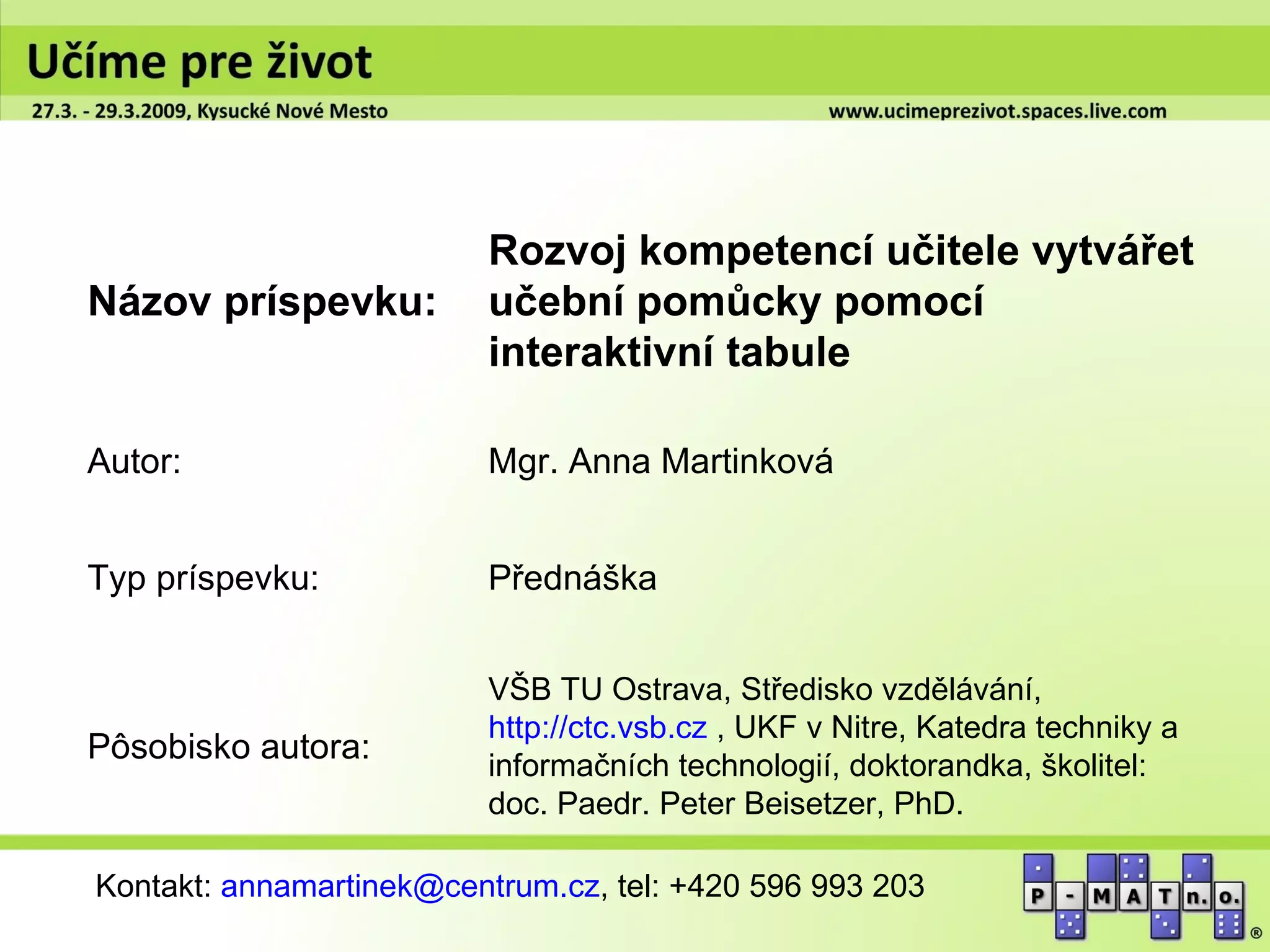 Martinkova rozvoj kompetenci_i-tabule | PPT