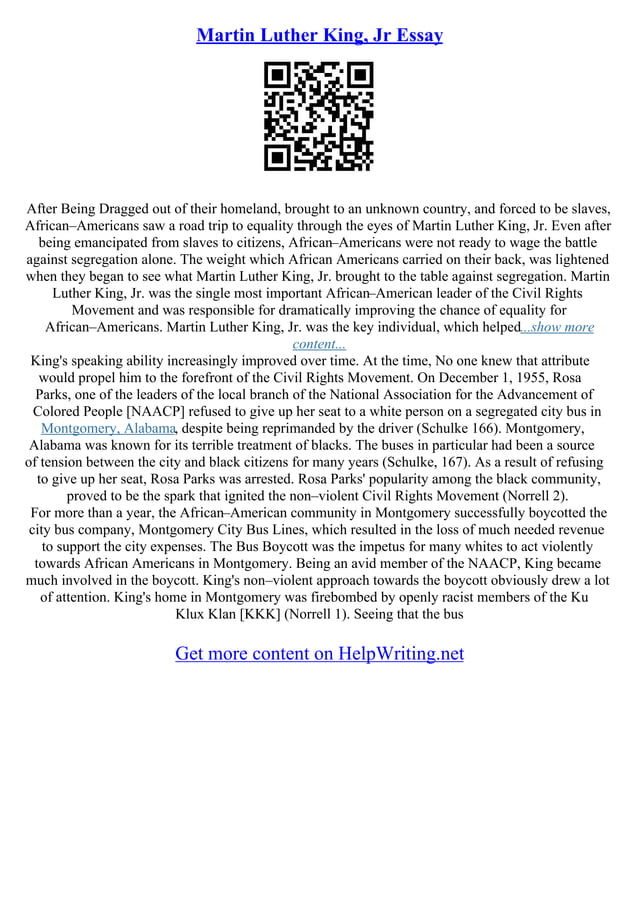 Martin Luther King Jr Biography Essay | PDF