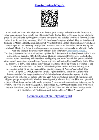 Martin Luther King Jr Biography Essay | PDF | Debated Sensitive Social ...