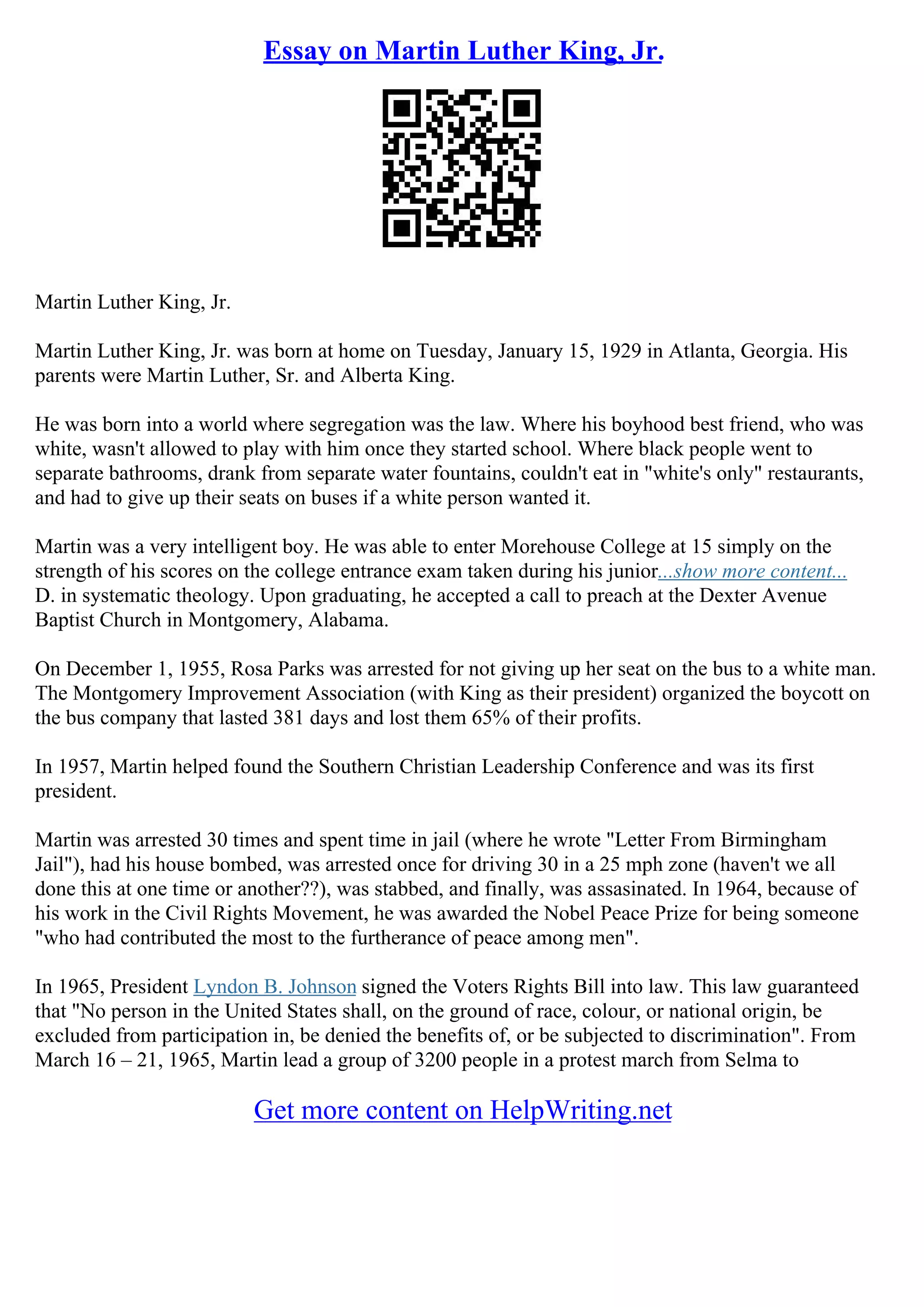 Martin Luther King Jr Essay | PDF | Christianity | Religion & Spirituality