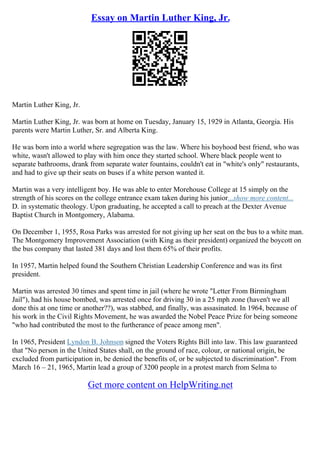 Martin Luther King Jr Essay | PDF