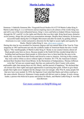 Martin Luther King Jr Essay | PDF
