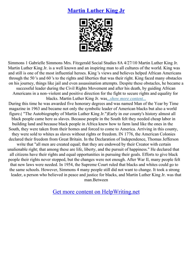 Martin Luther King Jr Essay | PDF