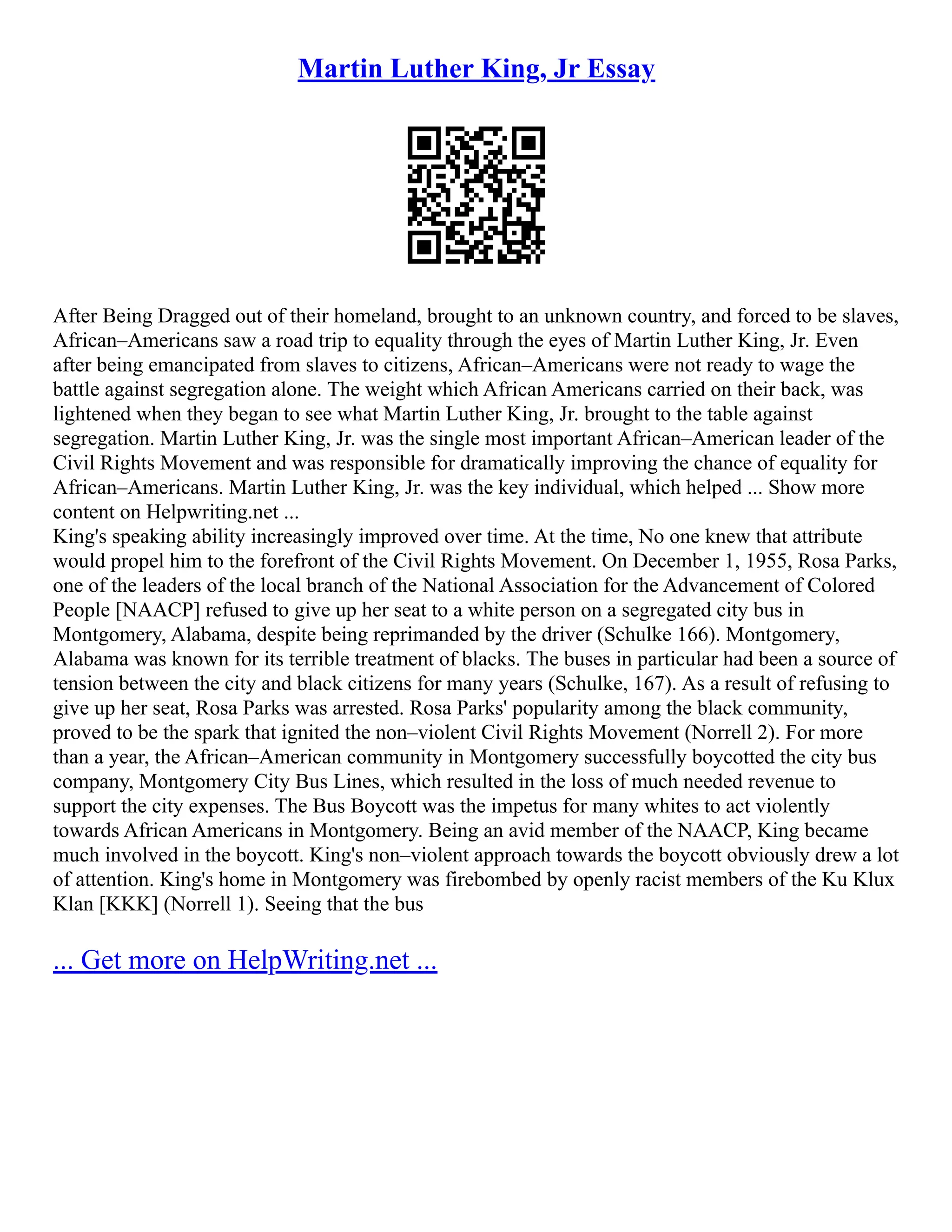 Martin Luther King, Jr Essay | PDF | Civic affairs | Politics