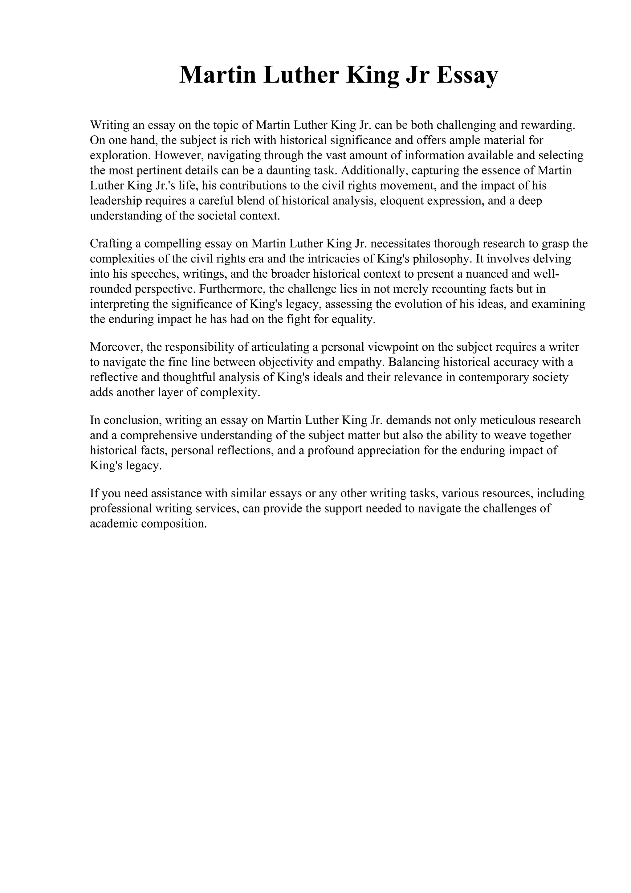 Martin Luther King Jr Essay. Coastal Alabama Community College | PDF