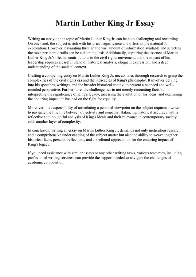 Martin Luther King Jr Essay. Coastal Alabama Community College | PDF