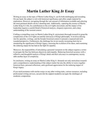 Martin Luther King Jr Essay. Martin Luther King Jr Essay Topics ...