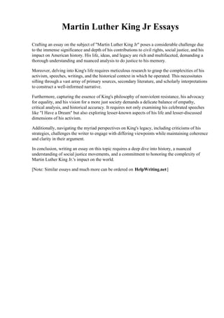Martin Luther King Jr Essays. Gurnick Academy | PDF