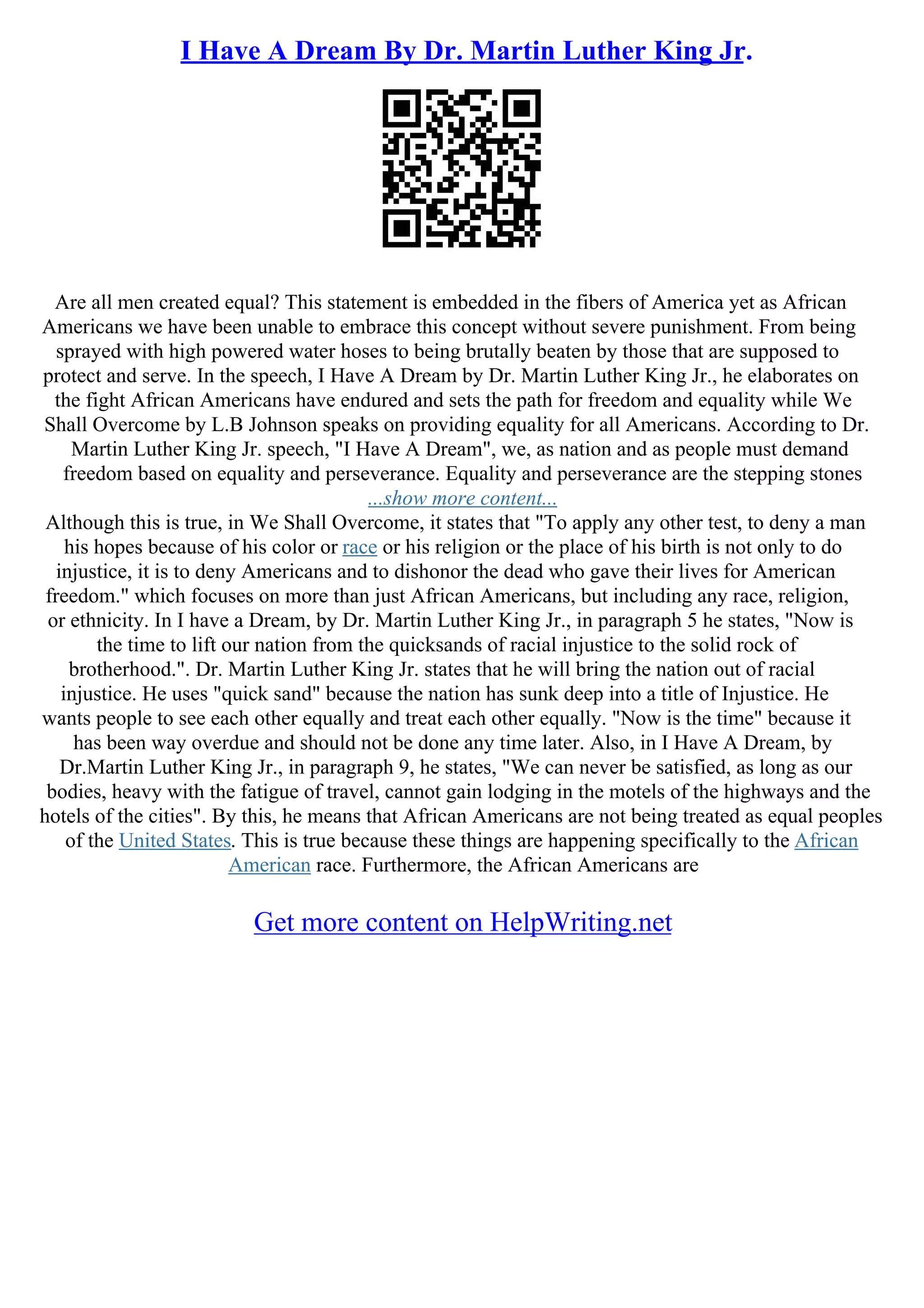 Martin Luther King Jr I Have A Dream Essay | PDF