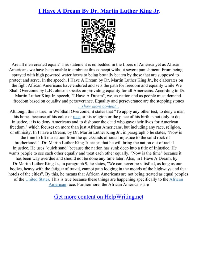 Martin Luther King Jr I Have A Dream Essay | PDF | Politics