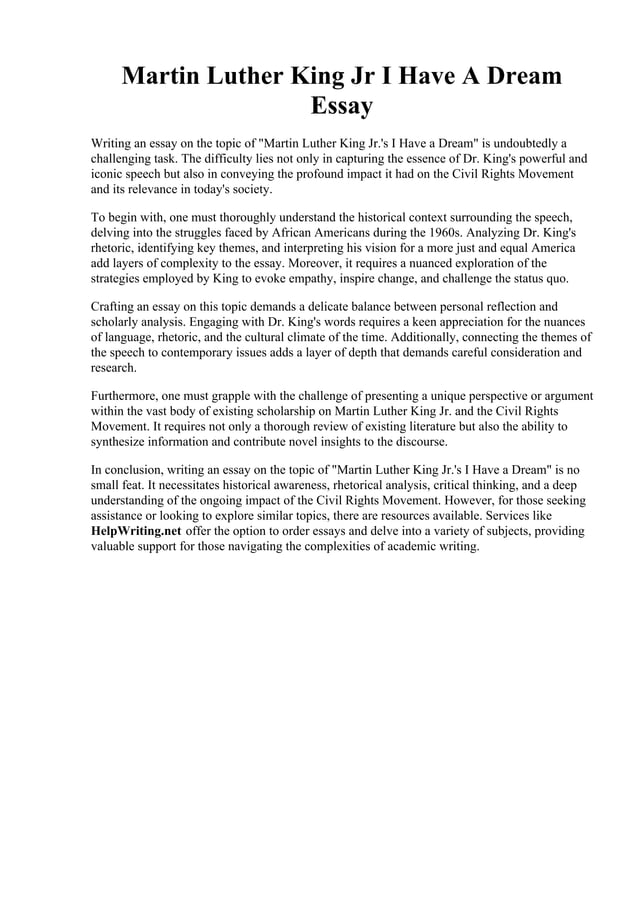 Martin Luther King Jr I Have A Dream Essay | PDF
