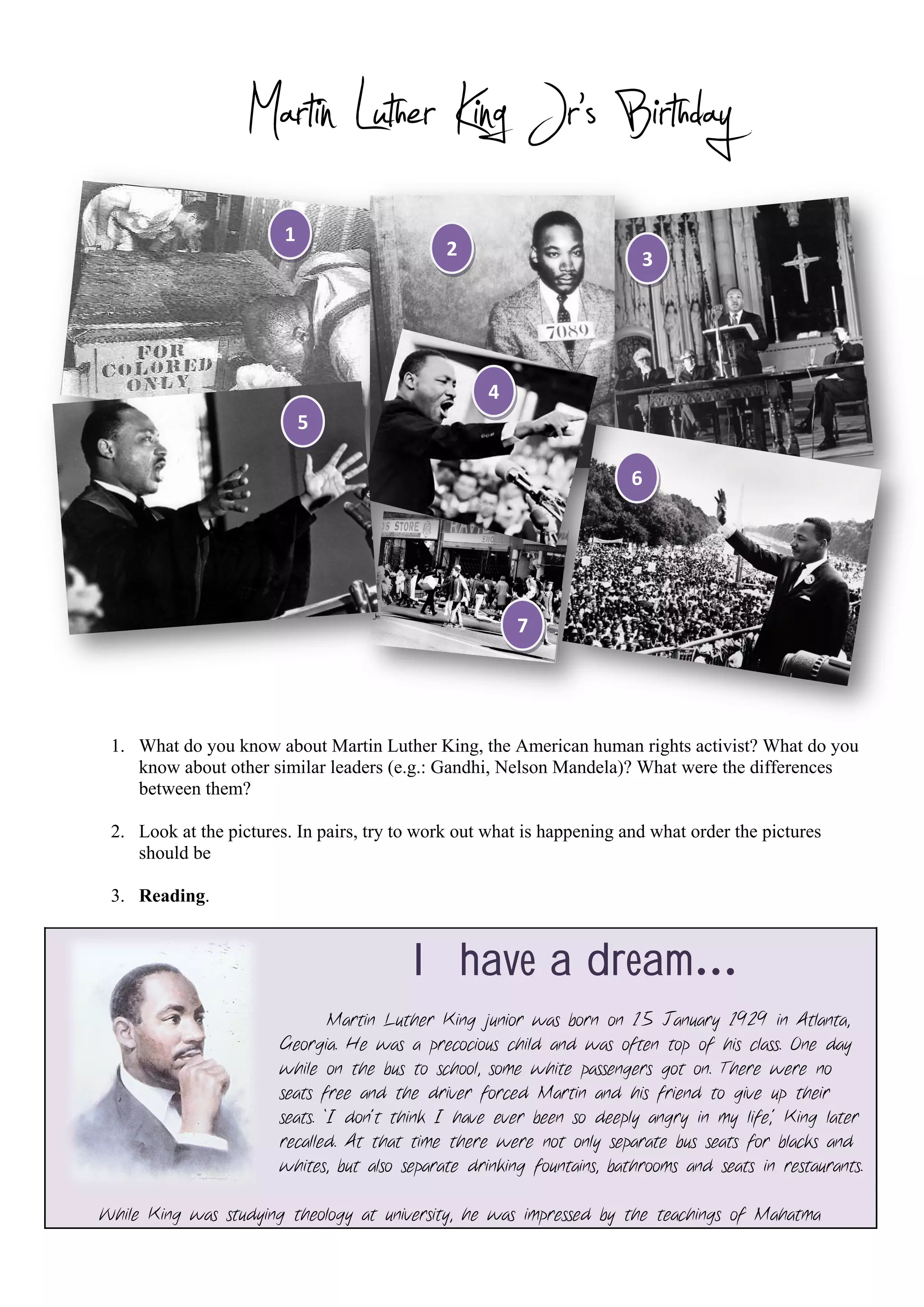 Martin Luther King Jrs Birthday Handout V2 | PDF