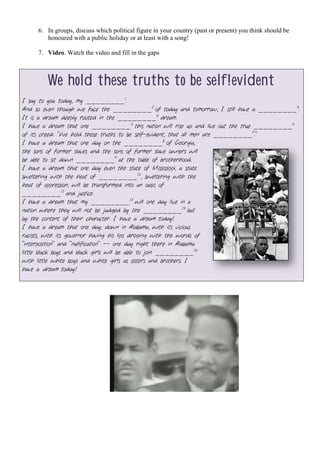 Martin Luther King Jrs Birthday Handout V2 | PDF