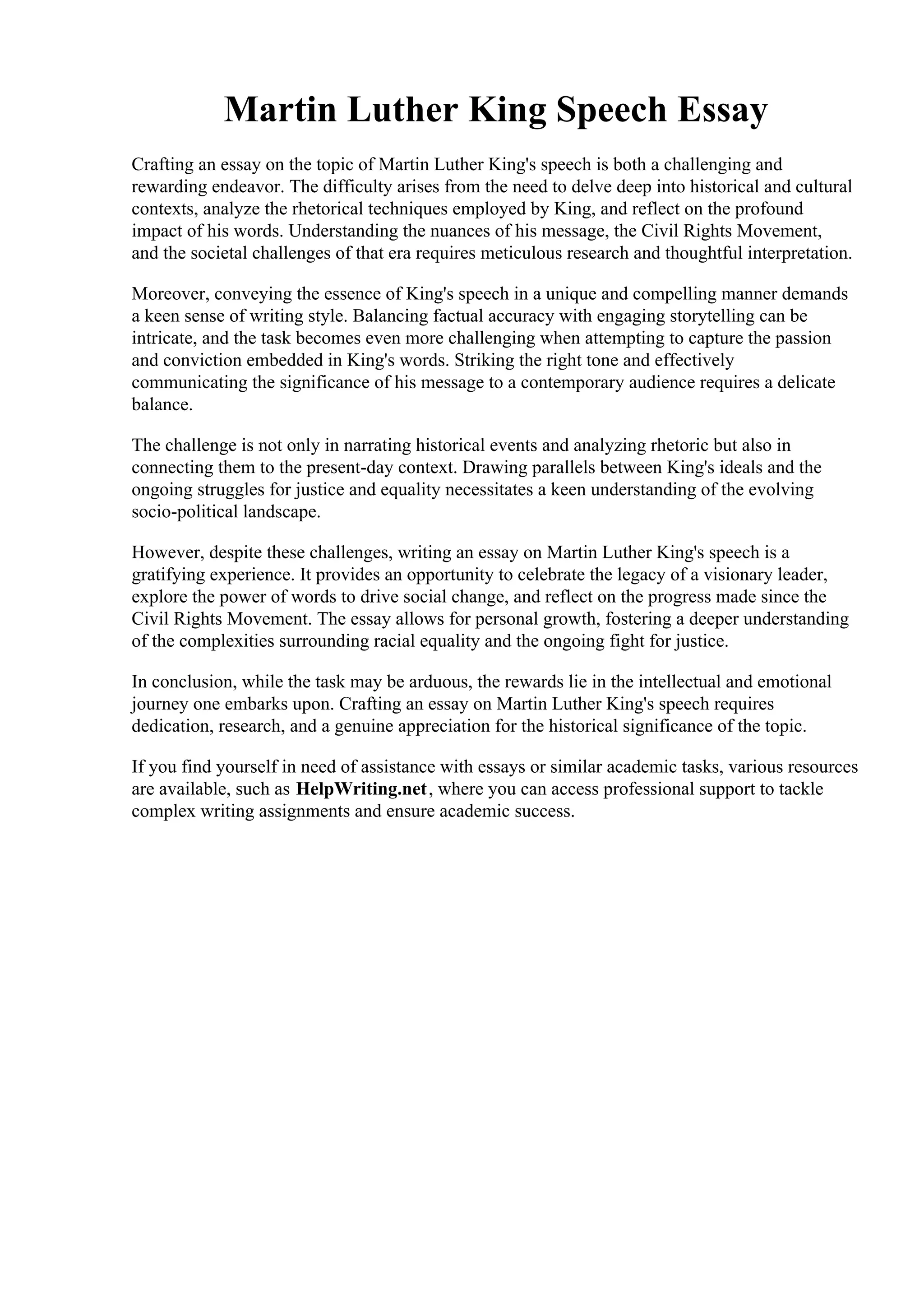 Martin Luther King Speech Essay. Analytical Essay: Essay on martin ...