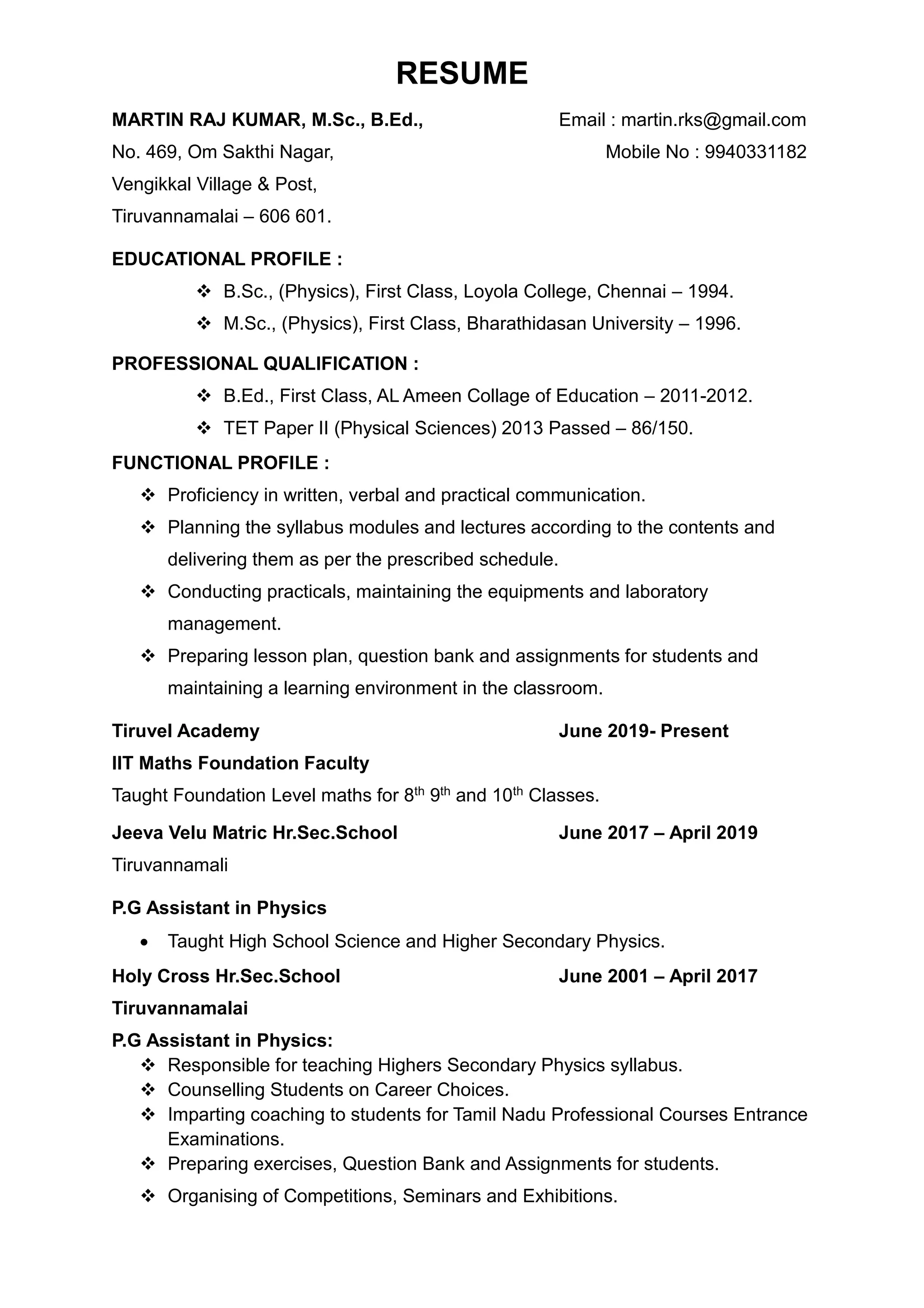MARTIN RAJ KUMAR Resume | DOCX
