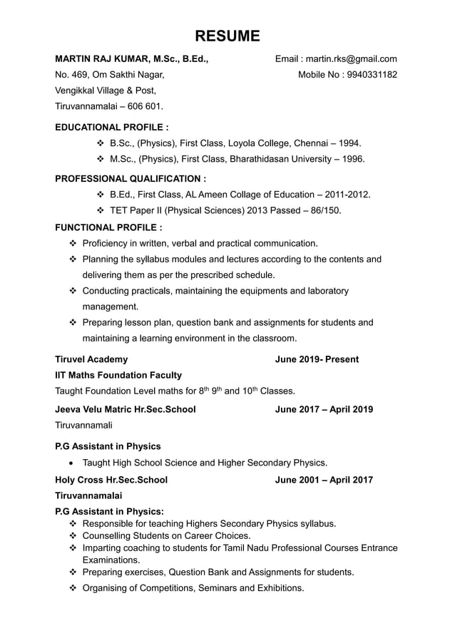 MARTIN RAJ KUMAR Resume | PDF MARTIN RAJ KUMAR Resume | PDF
