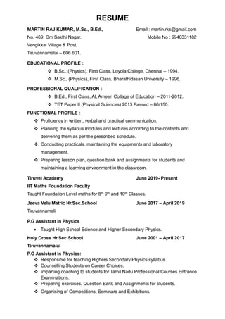 MARTIN RAJ KUMAR Resume | PDF