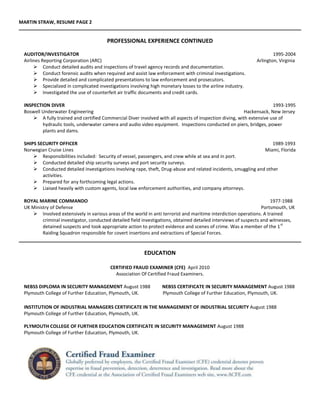 Martin Straw, CFE Certified Fraud Examiner Resume | DOCX