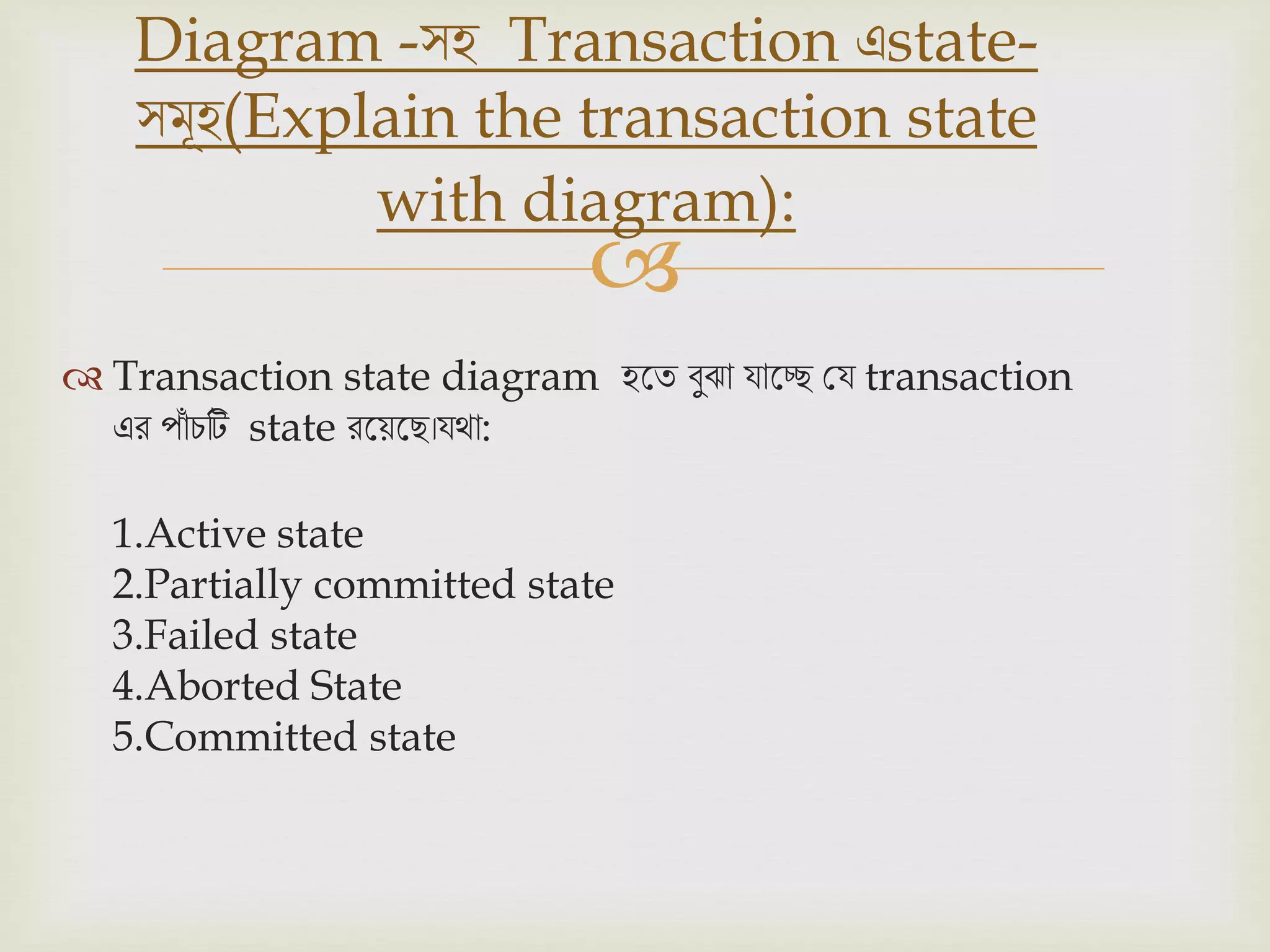 Transaction ও Concurrent Execution Ppt