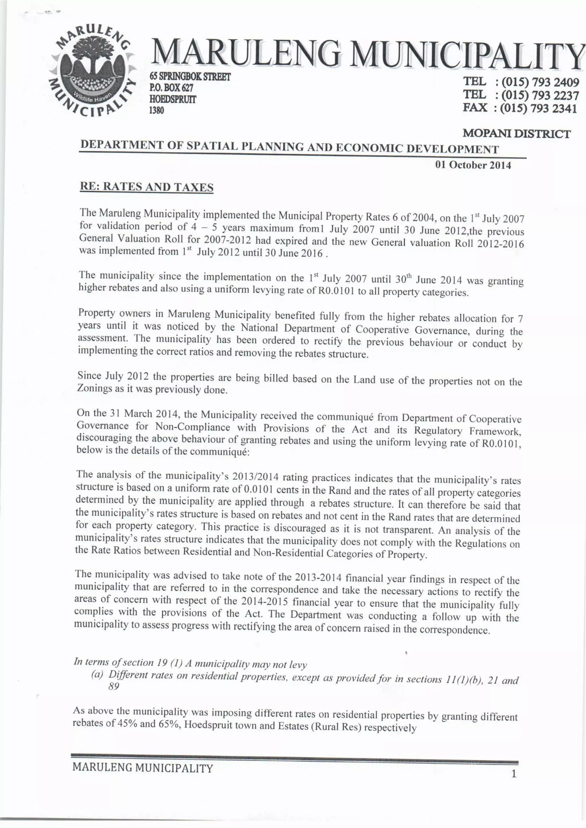 Maruleng municipality Rates and Taxes info | PDF