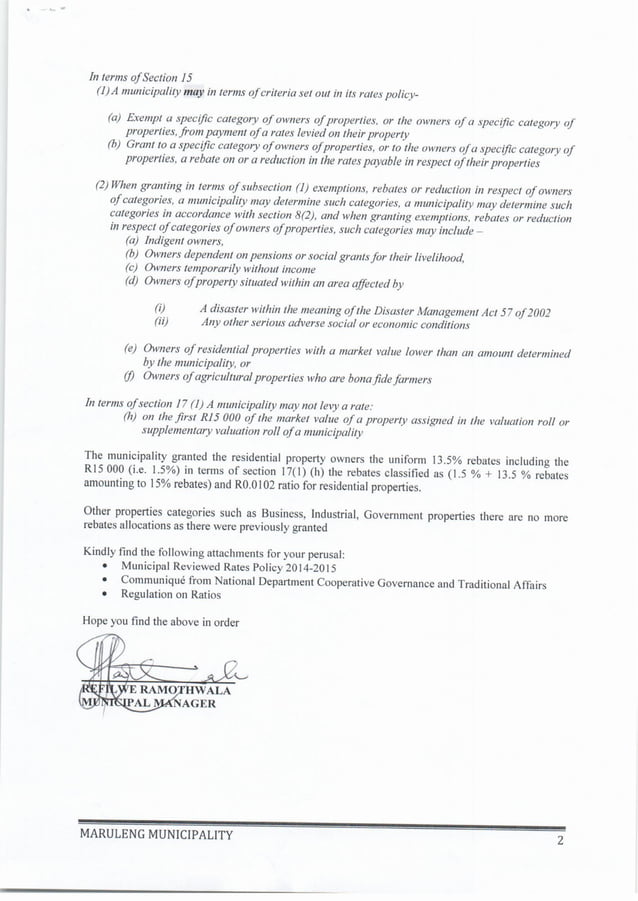 Maruleng municipality Rates and Taxes info | PDF