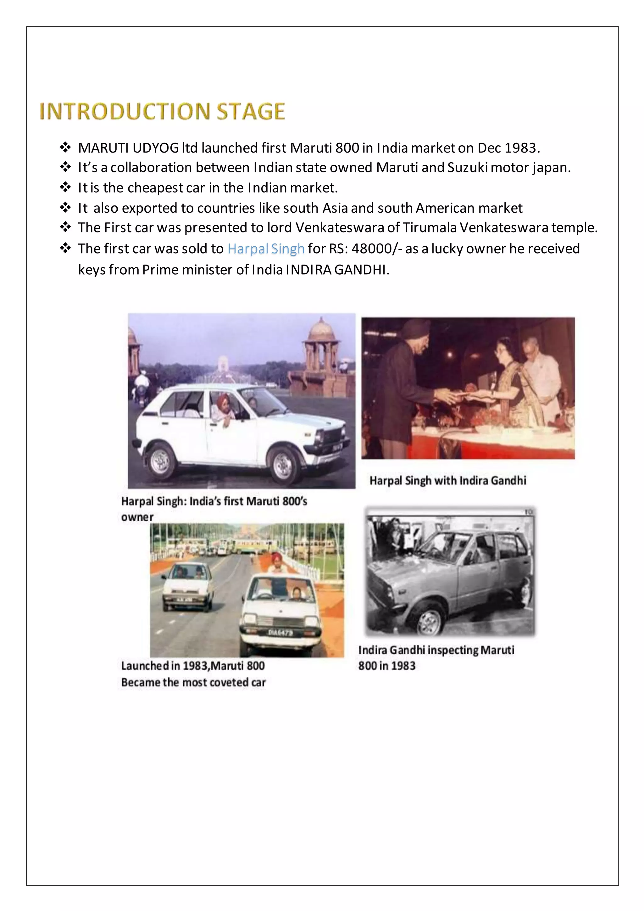Maruti 800 product life cycle-by GOPI PIRATLA, pgdm assignments. | DOCX