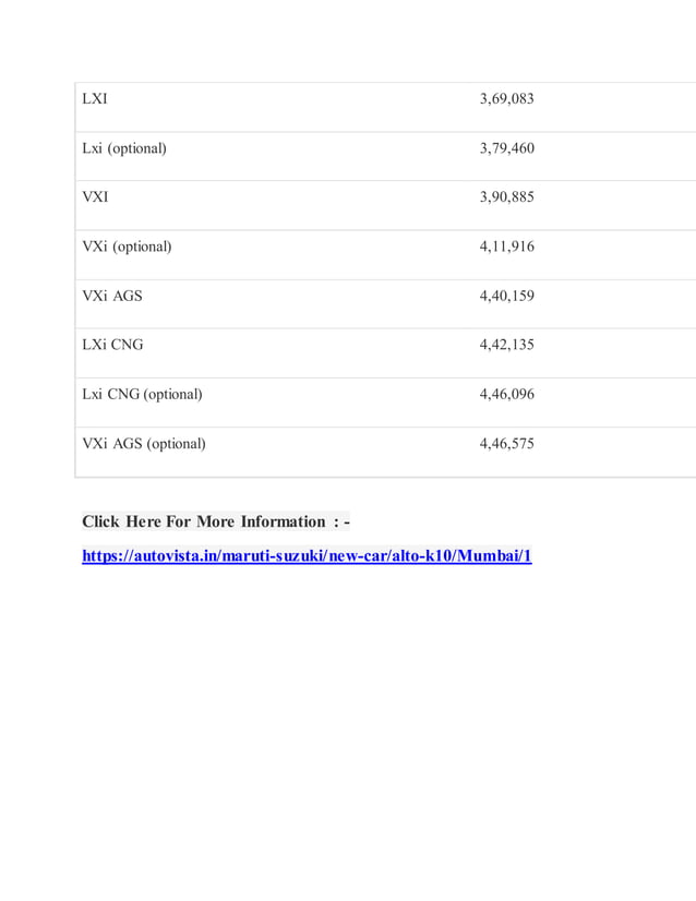 Maruti alto k10 autovista | PDF