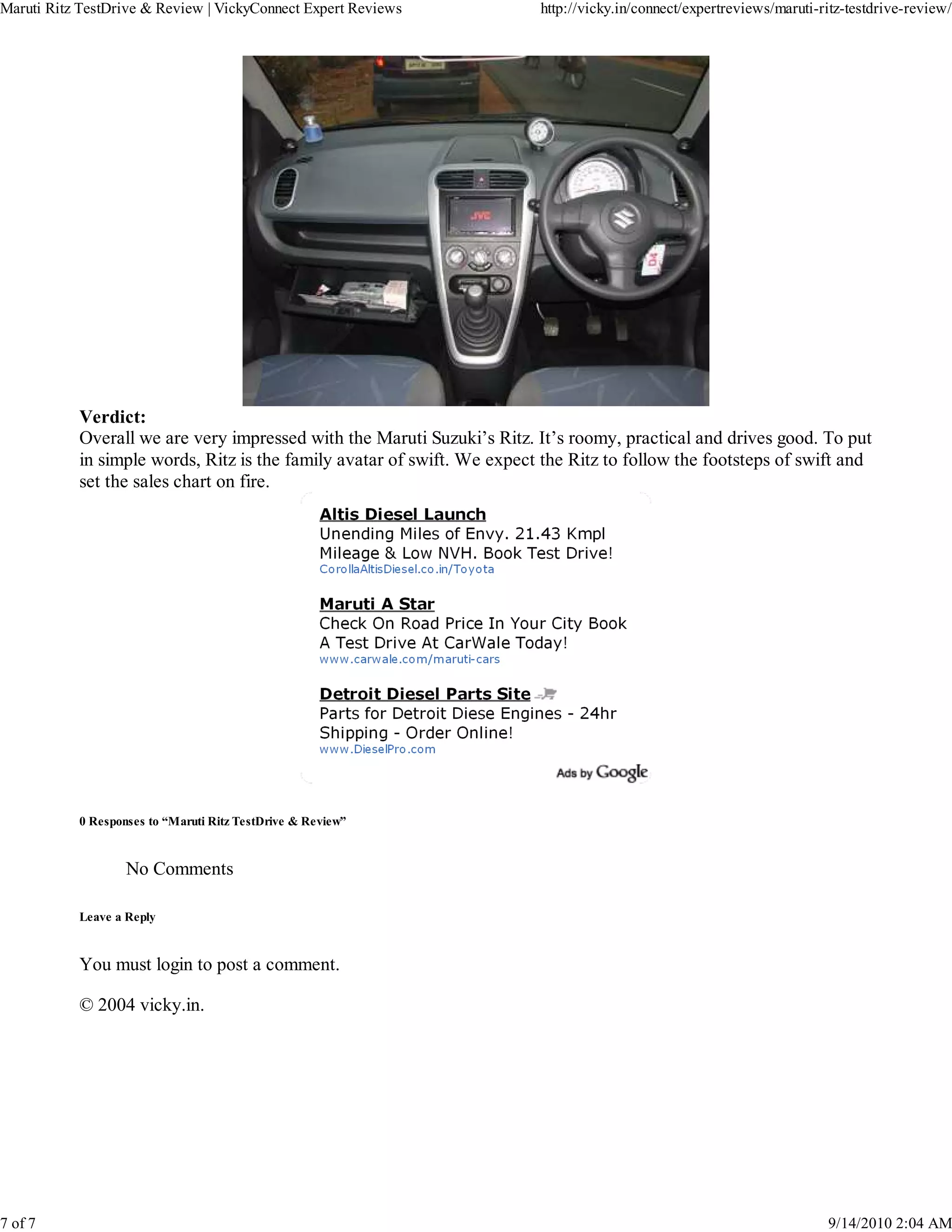 Maruti ritz price and review | PDF