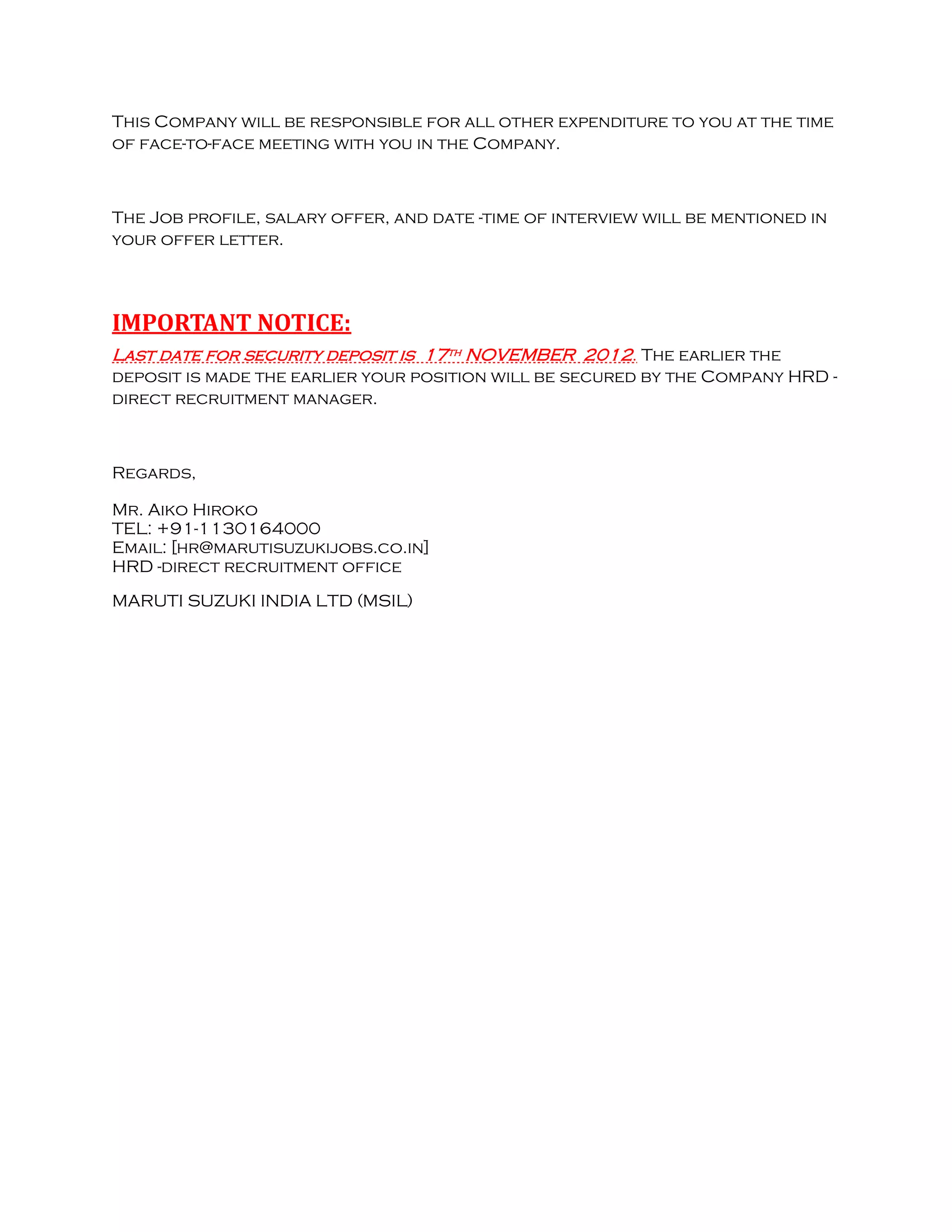 Maruti suzuki call letter | PDF