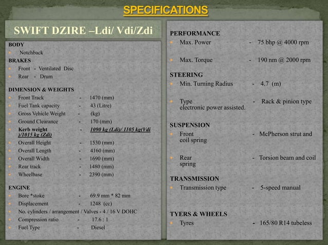 Maruti suzuki cars specifications | PPTX