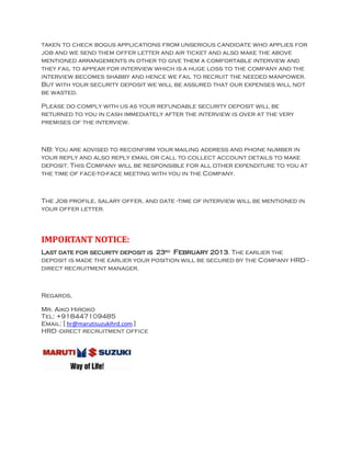 Maruti suzuki india call letter. | PDF