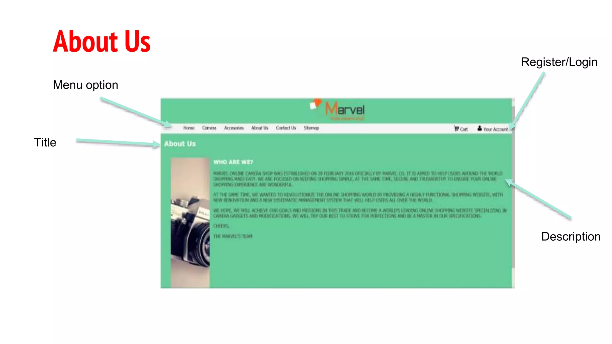 Marvel camera shop(website) | PPTX