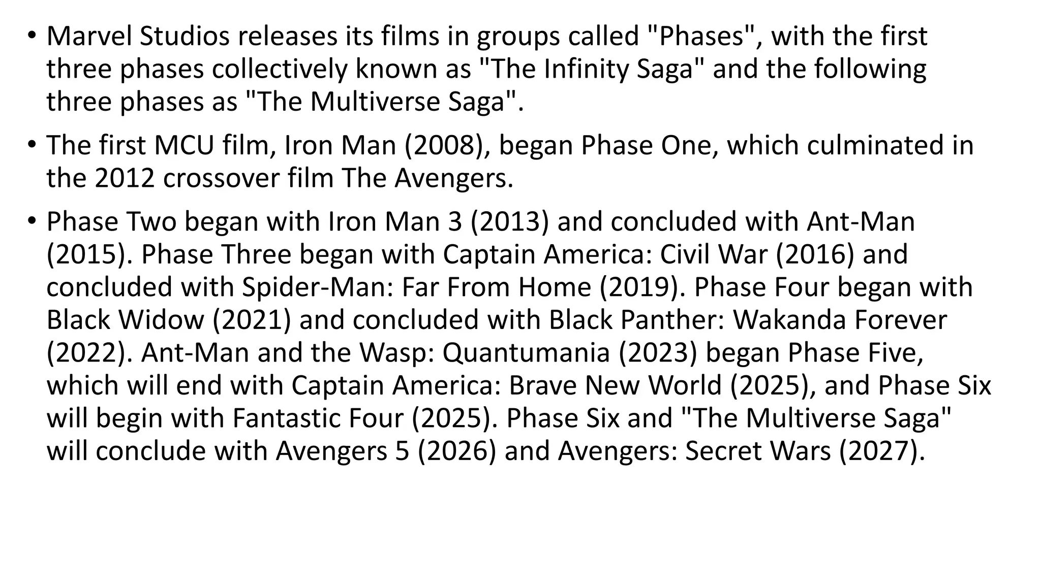 Marvel Cinematic Universe phase one four | PPTX