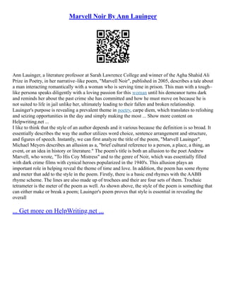 Marvell Noir By Ann Lauinger | PDF