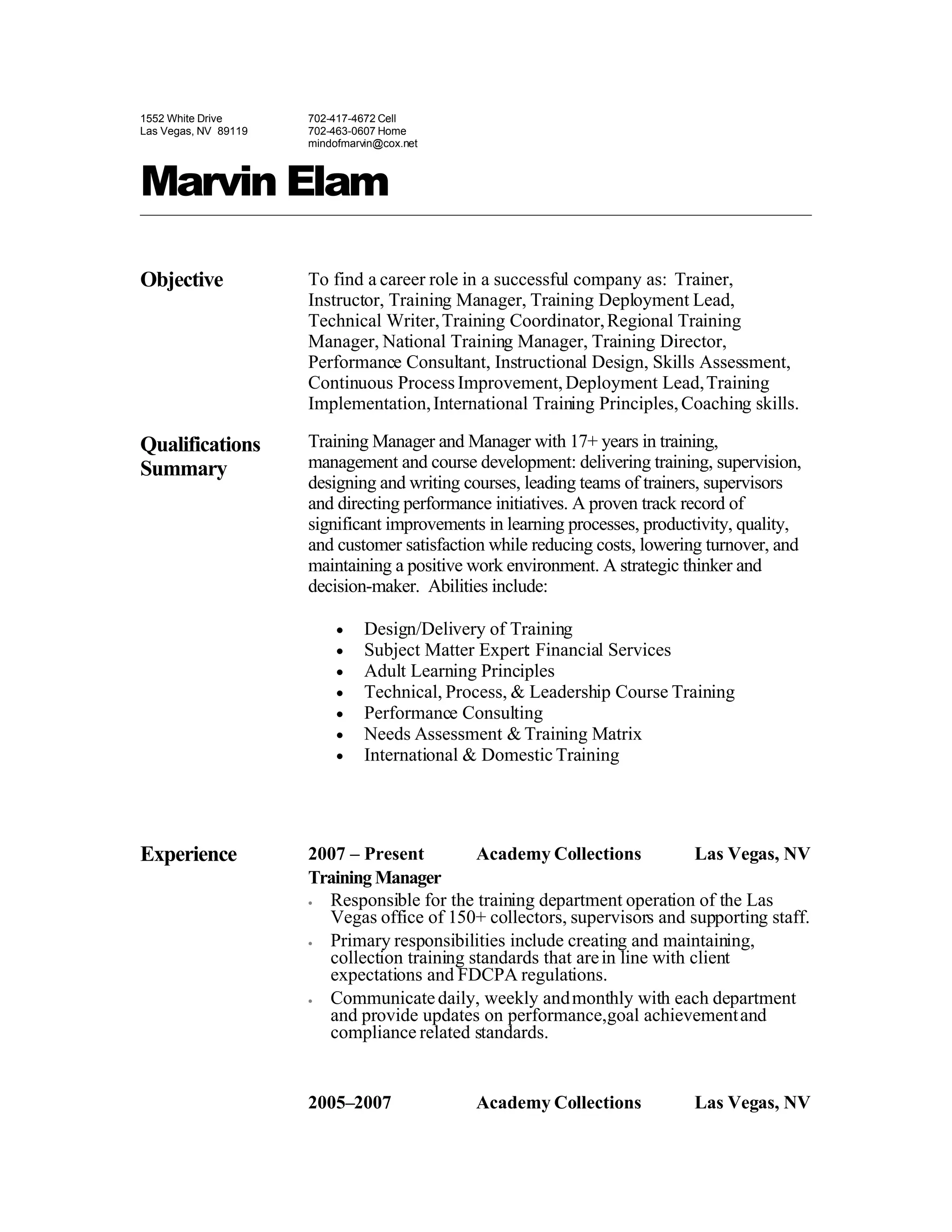 Marvin Resume 110808 | DOC | Resume Writing and Advice | Job Search