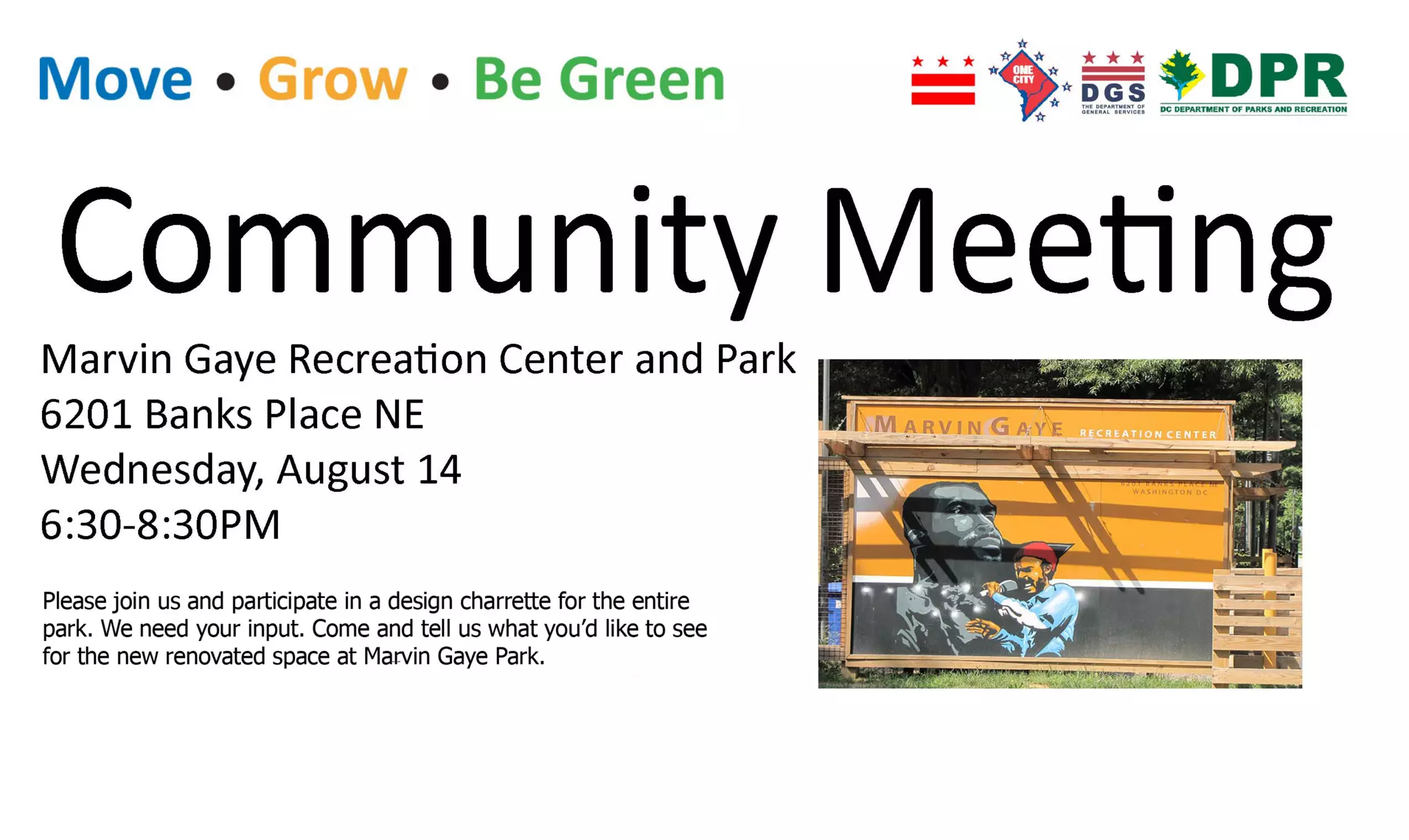 Marvin Gaye Recreation Center & Park Community Meeting Flyer | PDF