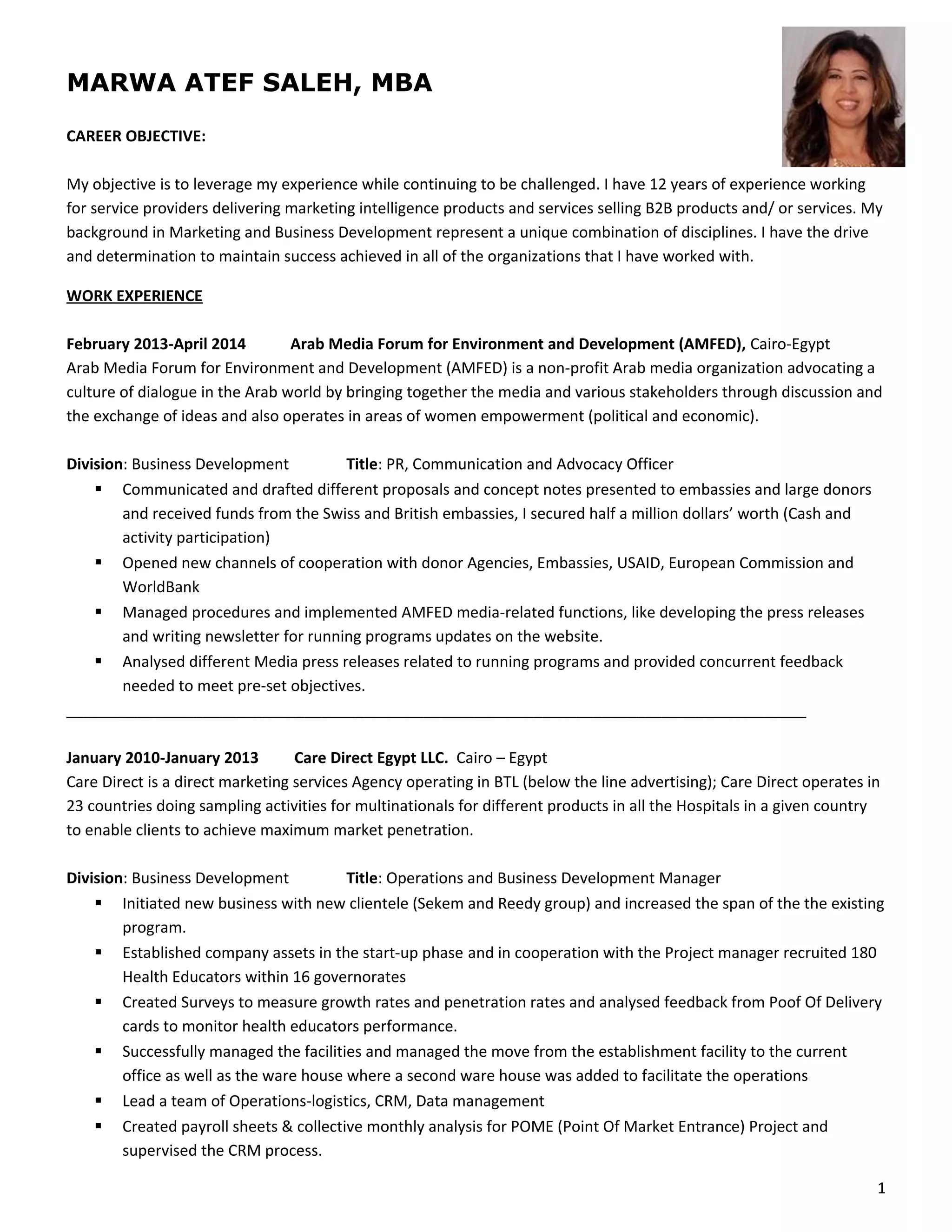 Marwa atef cv october 2014 | DOC