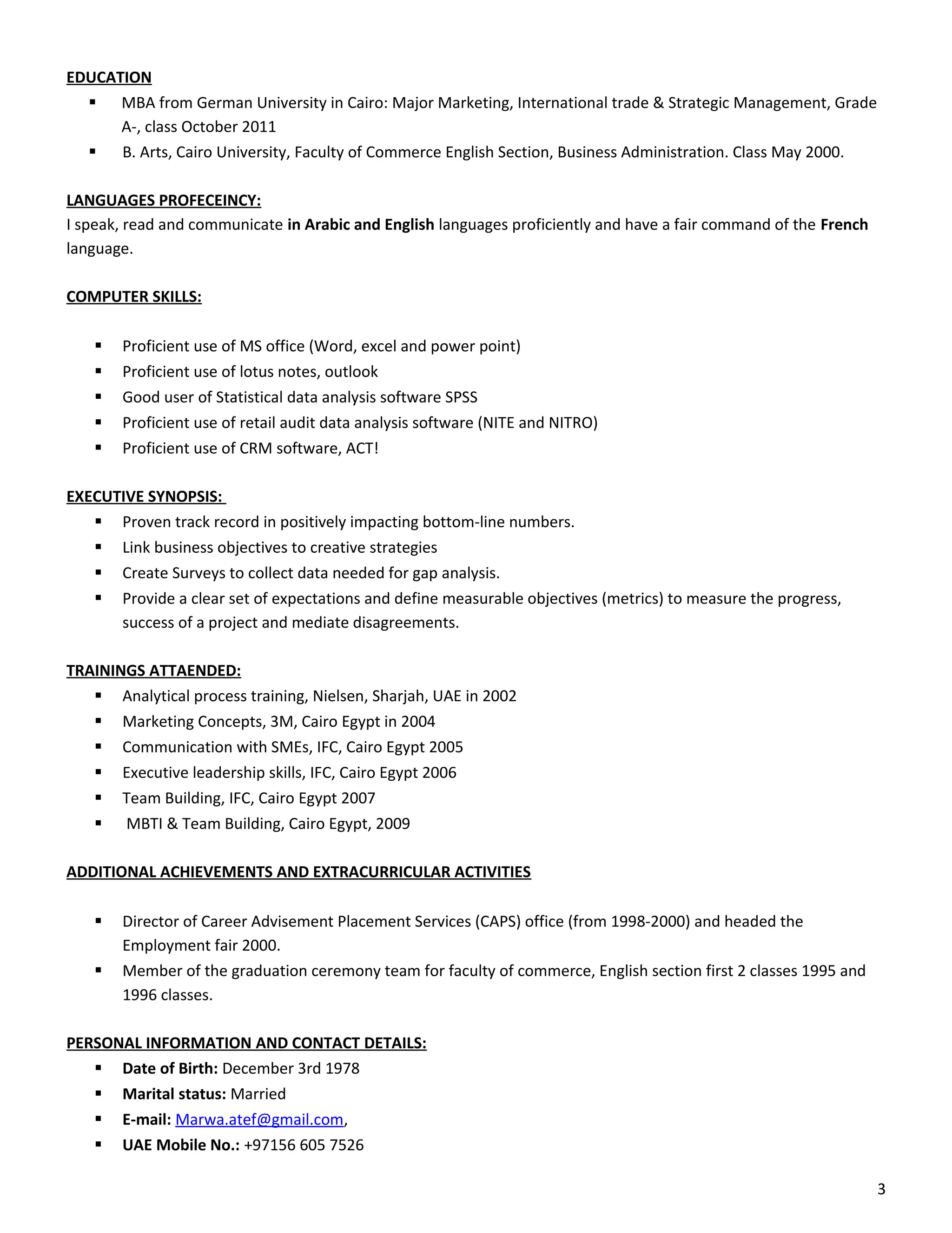 Marwa atef cv october 2014 | DOC