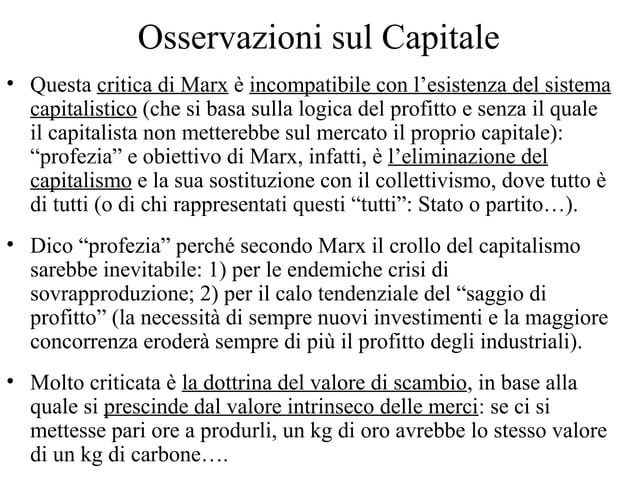 Marx, capitale, plusvalore e osservazioni critiche | PPT