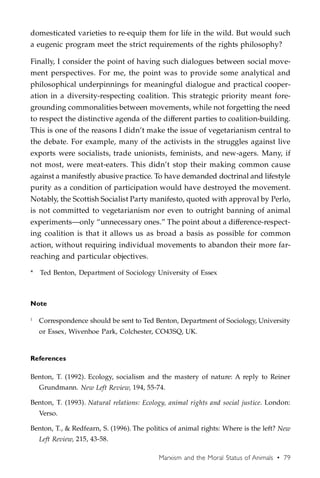 Marxism and the moral status of animals ted benton | PDF