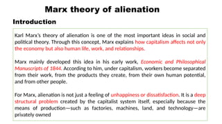 Marx theory of alienation the 4 types of alienation | PPTX