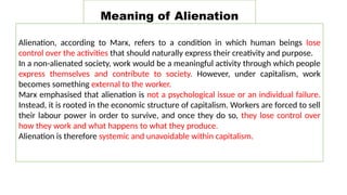 Marx theory of alienation the 4 types of alienation | PPTX