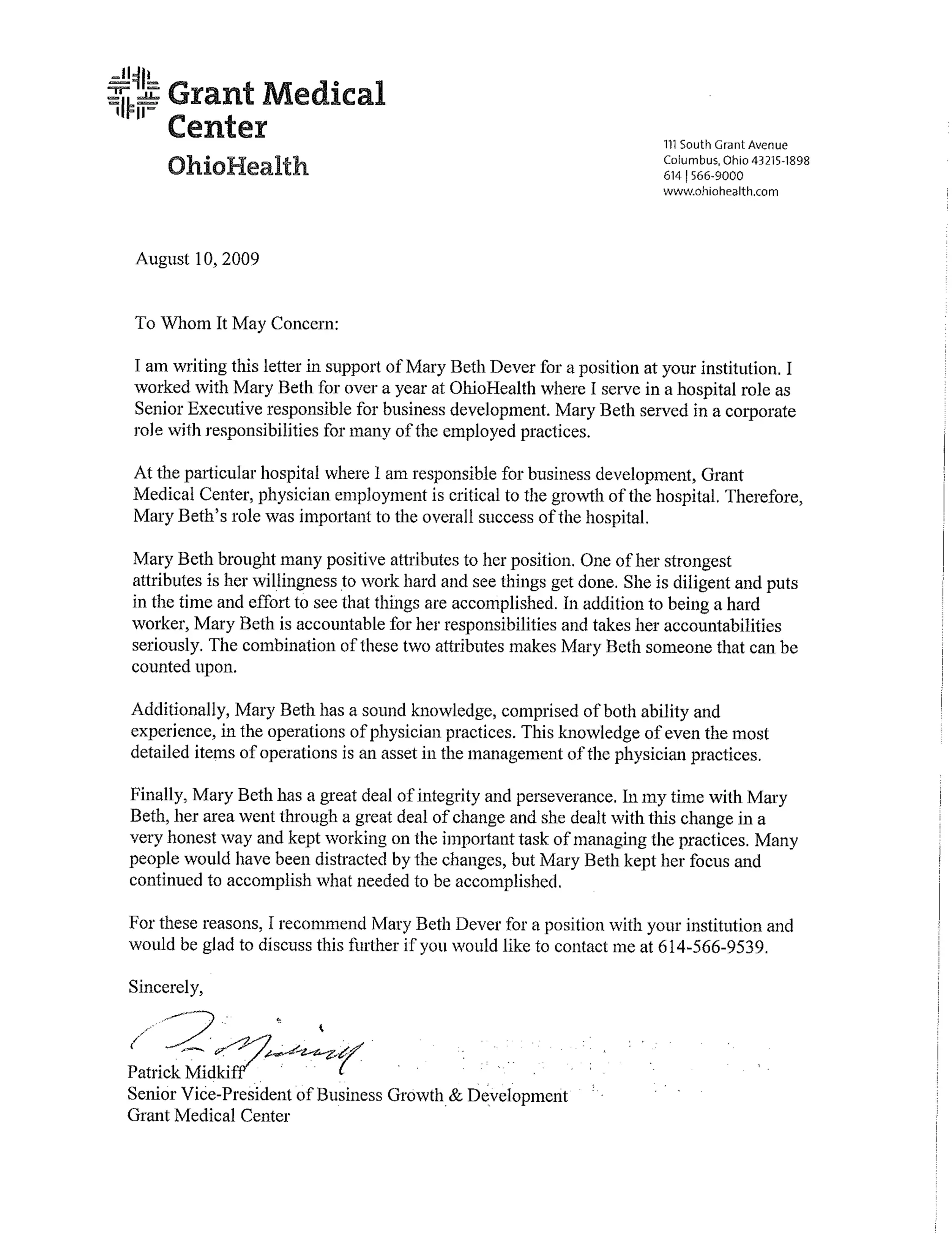 Mary Beth Dever Reference Letters | PDF
