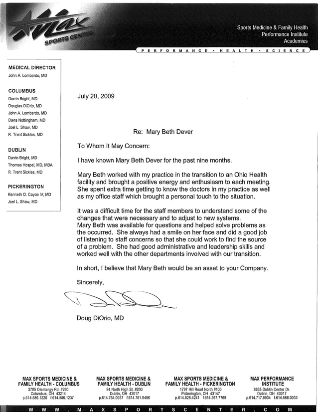 Mary Beth Dever Reference Letters | PDF