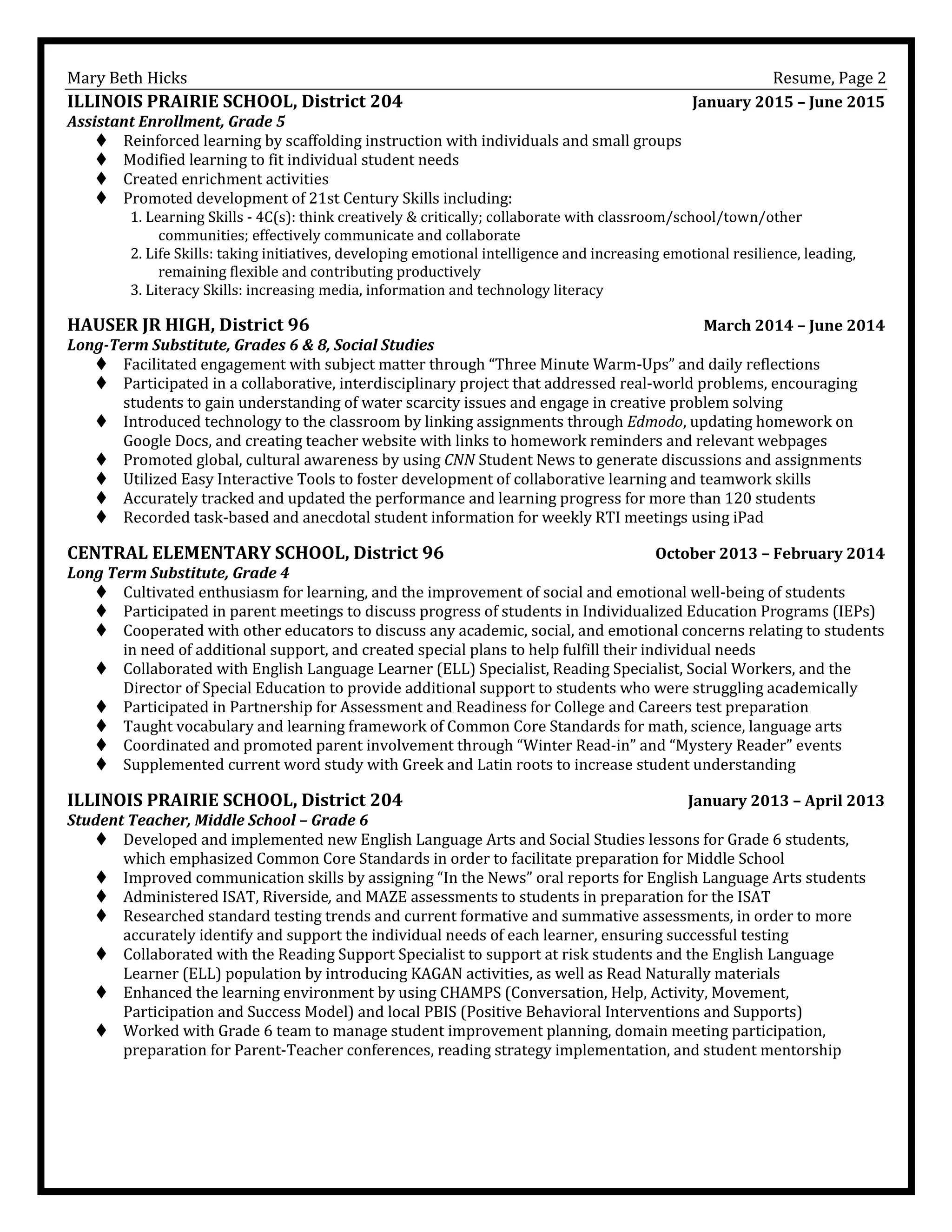 MaryBeth Hicks 2016 Resume | PDF